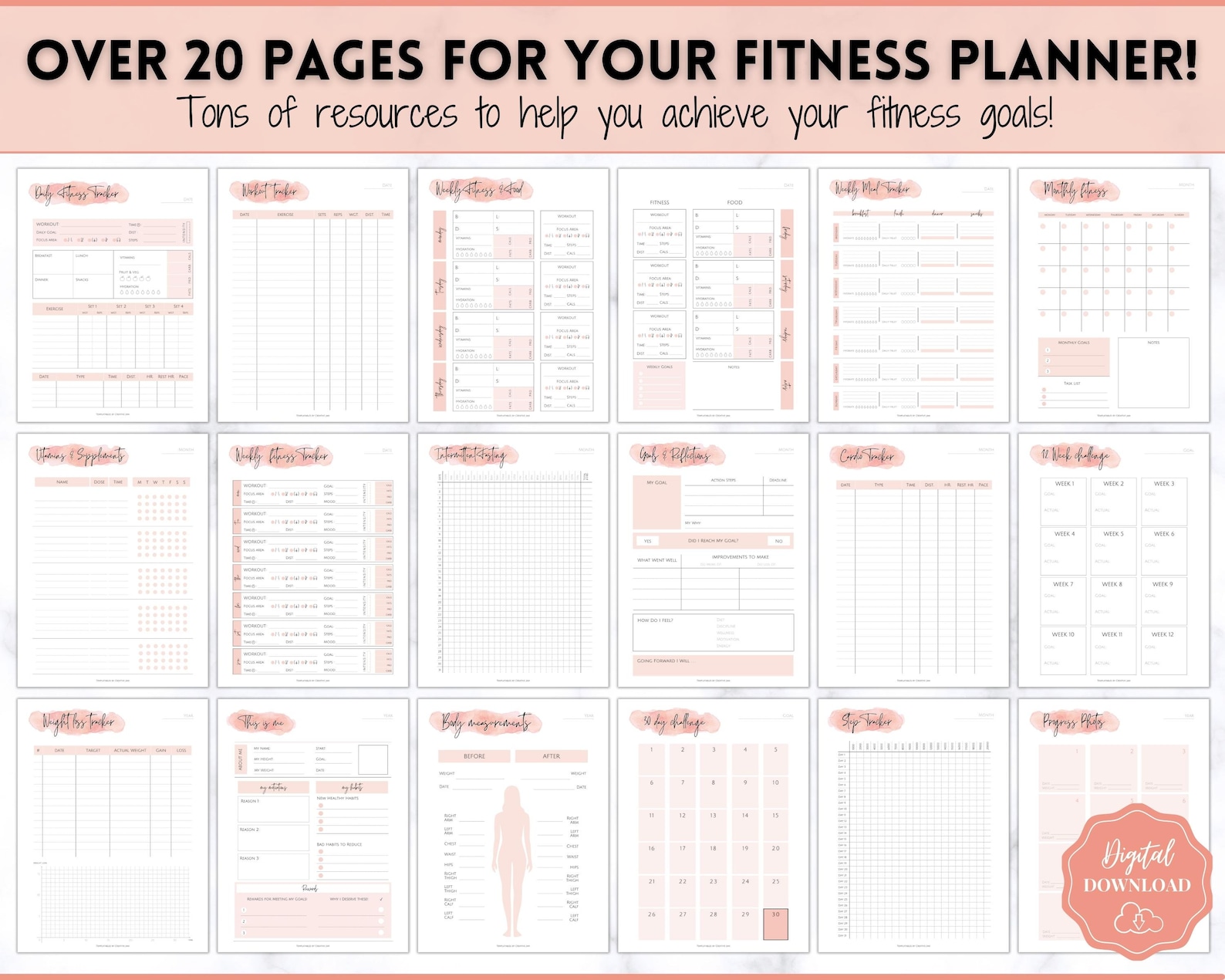 Fitness Planner, Weight Loss Tracker, BUNDLE, Workout Planner Fitness ...