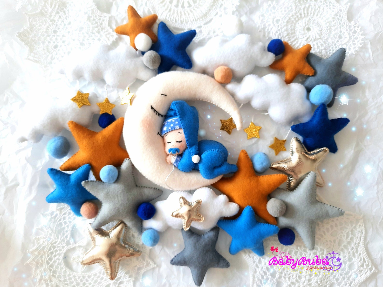 Moon and Stars Crib Mobile: Navy Blue Nursery Decor - Etsy