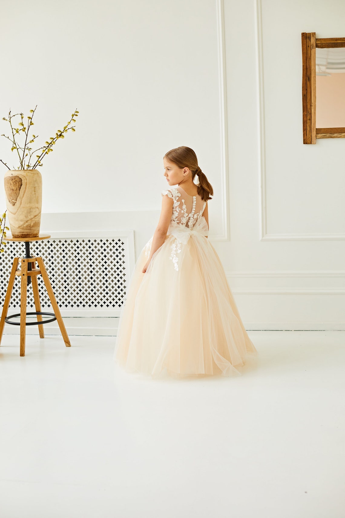 Beach Flower Girl Dresslong Tutu Flower Girl Dresslace and | Etsy