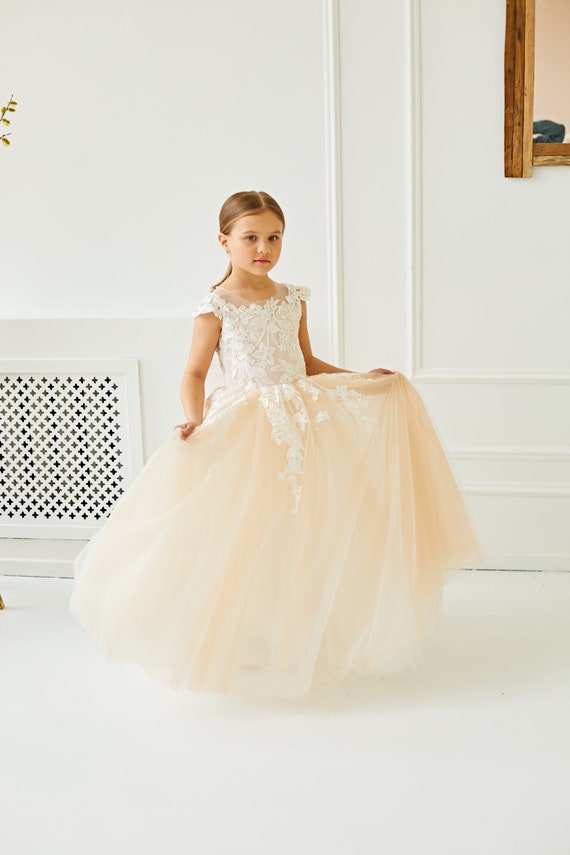 Lace and Tulle Flower Girl Dresswhite Girl Dressflower Girl | Etsy