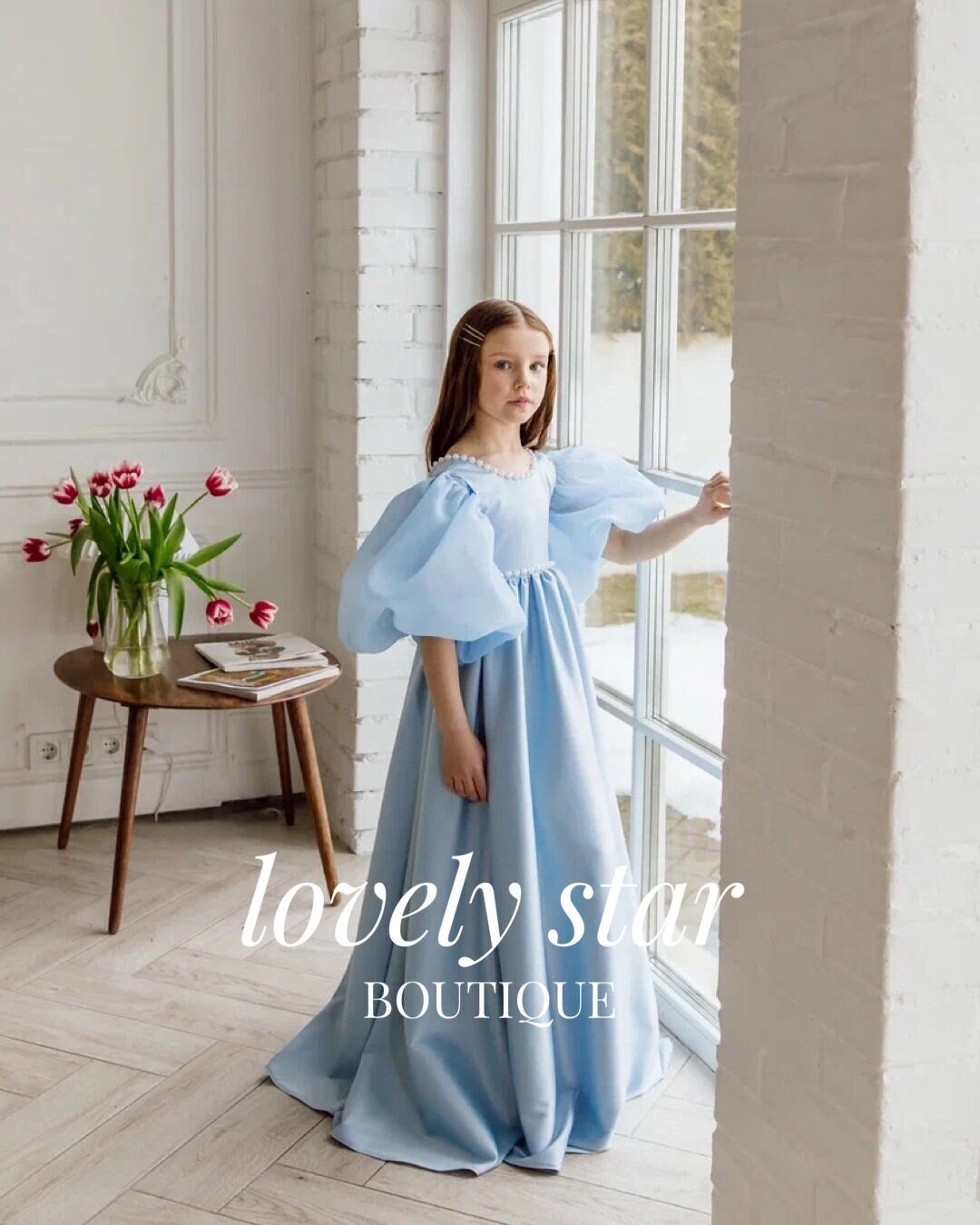 Blue Flower Girl Dress,junior Bridesmaid Dress,kids Formal Dress,girl ...