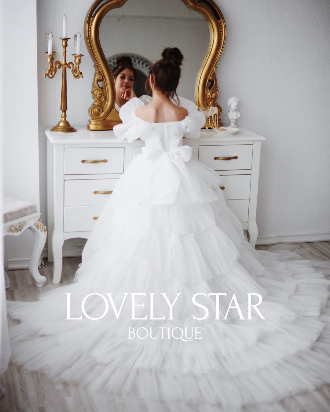 Princess Flower Girl Dress Girl Wedding Dress Organza Girl Dress Ivory ...