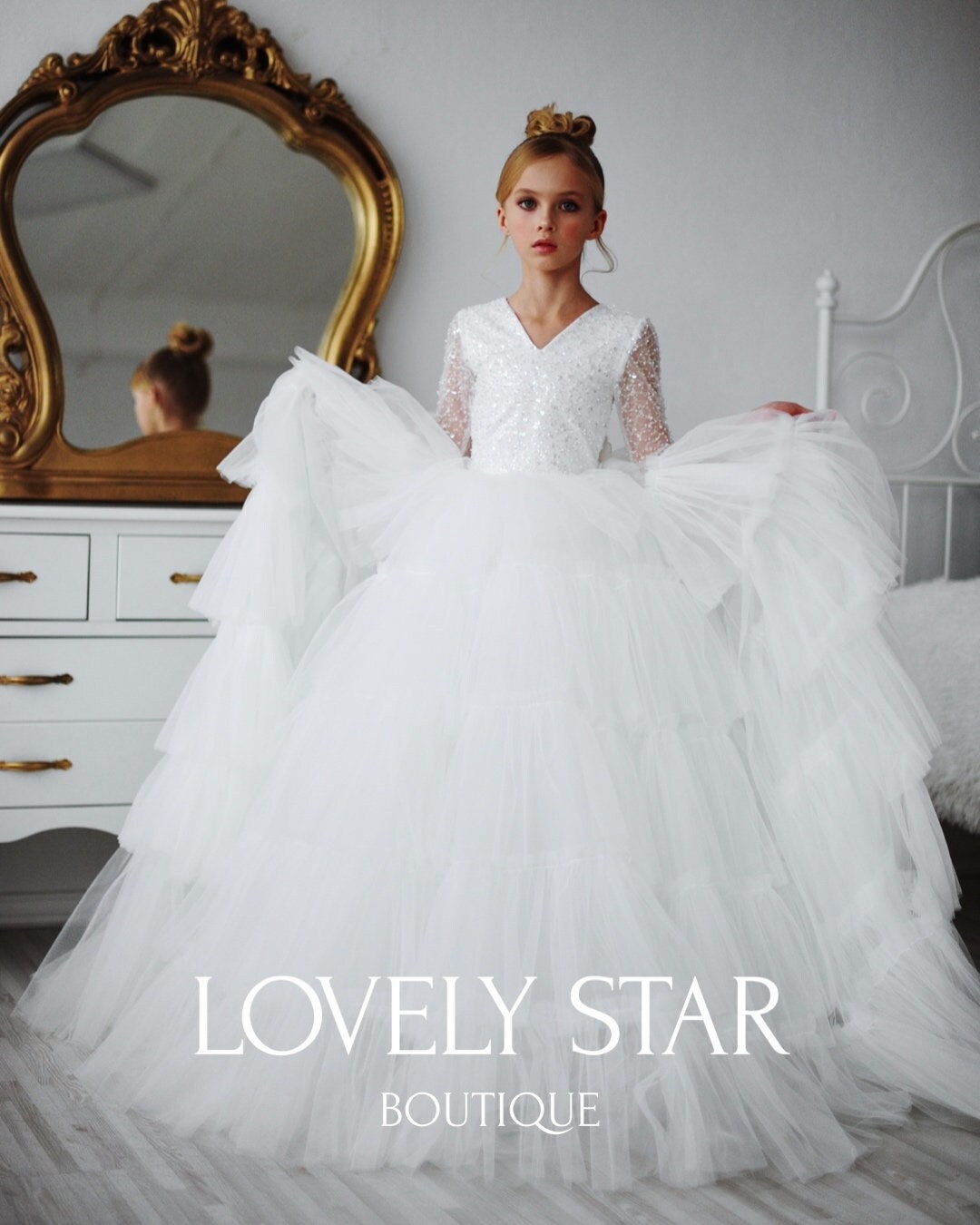 Mini Bride Dress Ivory Flower Girl Dress Junior Bridesmaid Dress Tulle ...