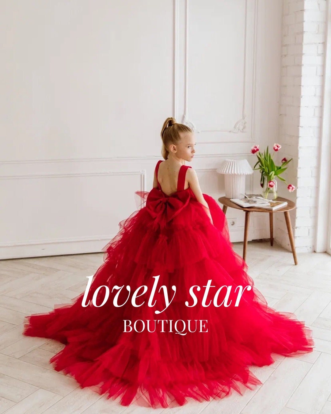 Mini Bride Dress,red Flower Girl Dress,glitter Dress for Girls,satin ...