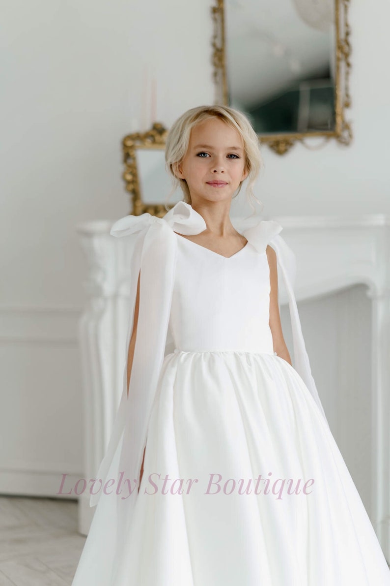 Satin Flower Girl Dressgirl Wedding Dressivory Flower Girl Etsy