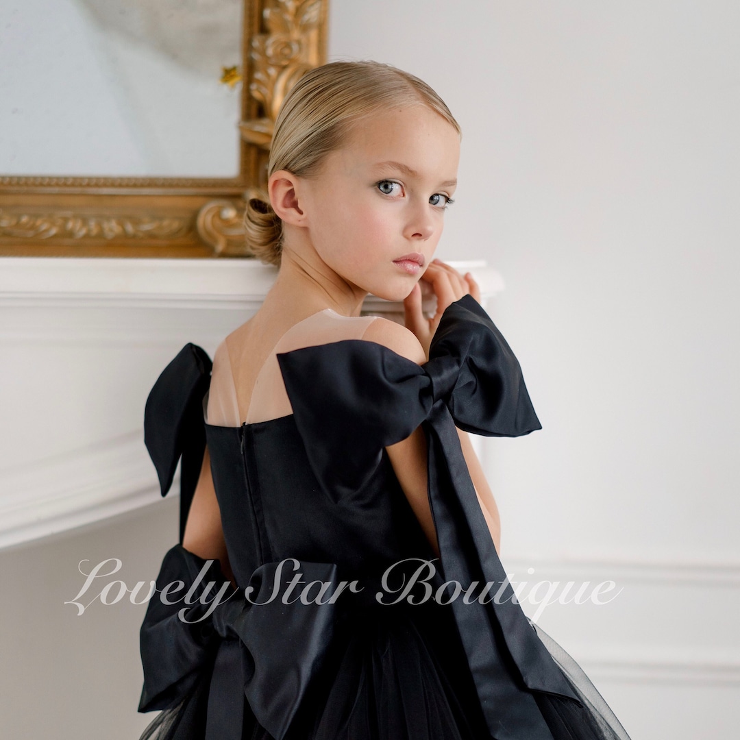 Black Dress for Girls Junior Bridesmaid Dress Short Flower Girl Dress ...