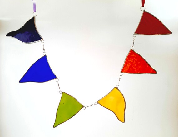Stained Glass Bunting Rainbow Flags Keepsake Hanging Window - Etsy UK