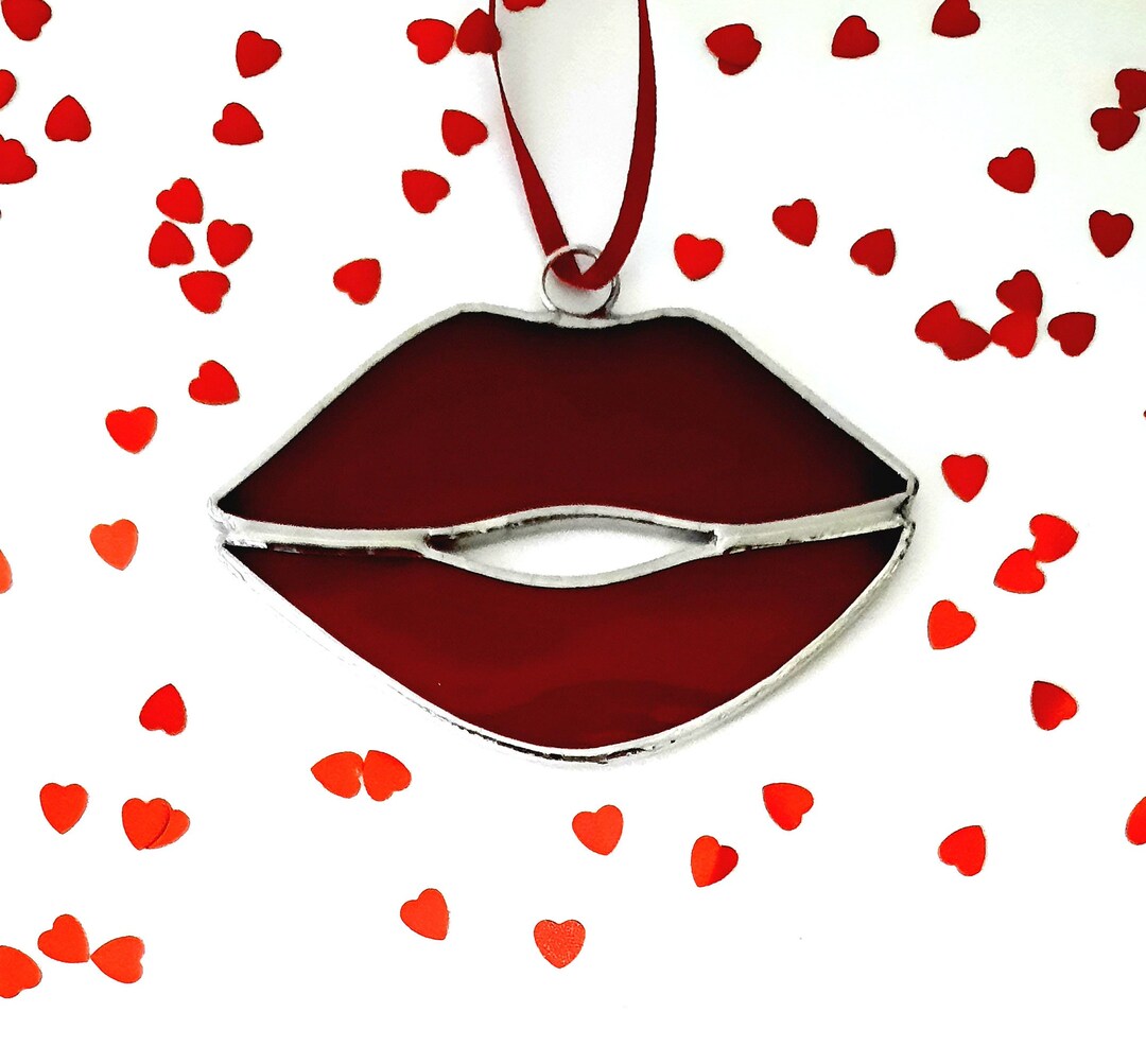Red Stained Glass Lips, Birthday Kiss Keepsake Gift, Love Token for ...