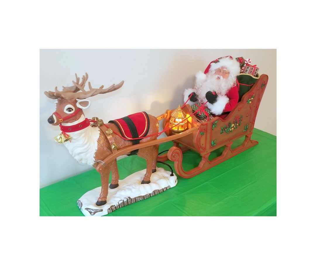 Vintage Animated Musical Illuminated Holiday Creations Santa in Sleigh ...