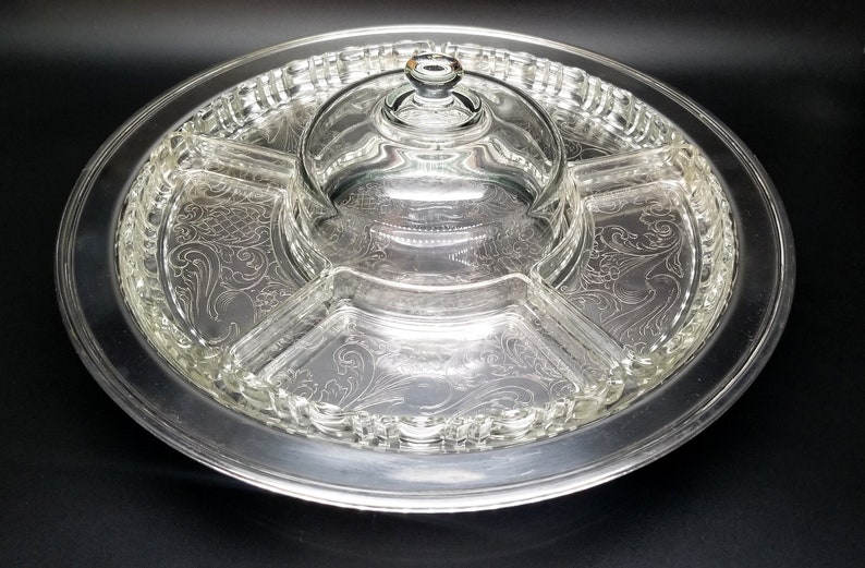 Mid Century Silver Plated Lazy Susan With Glass Inserts and Domemcm ...