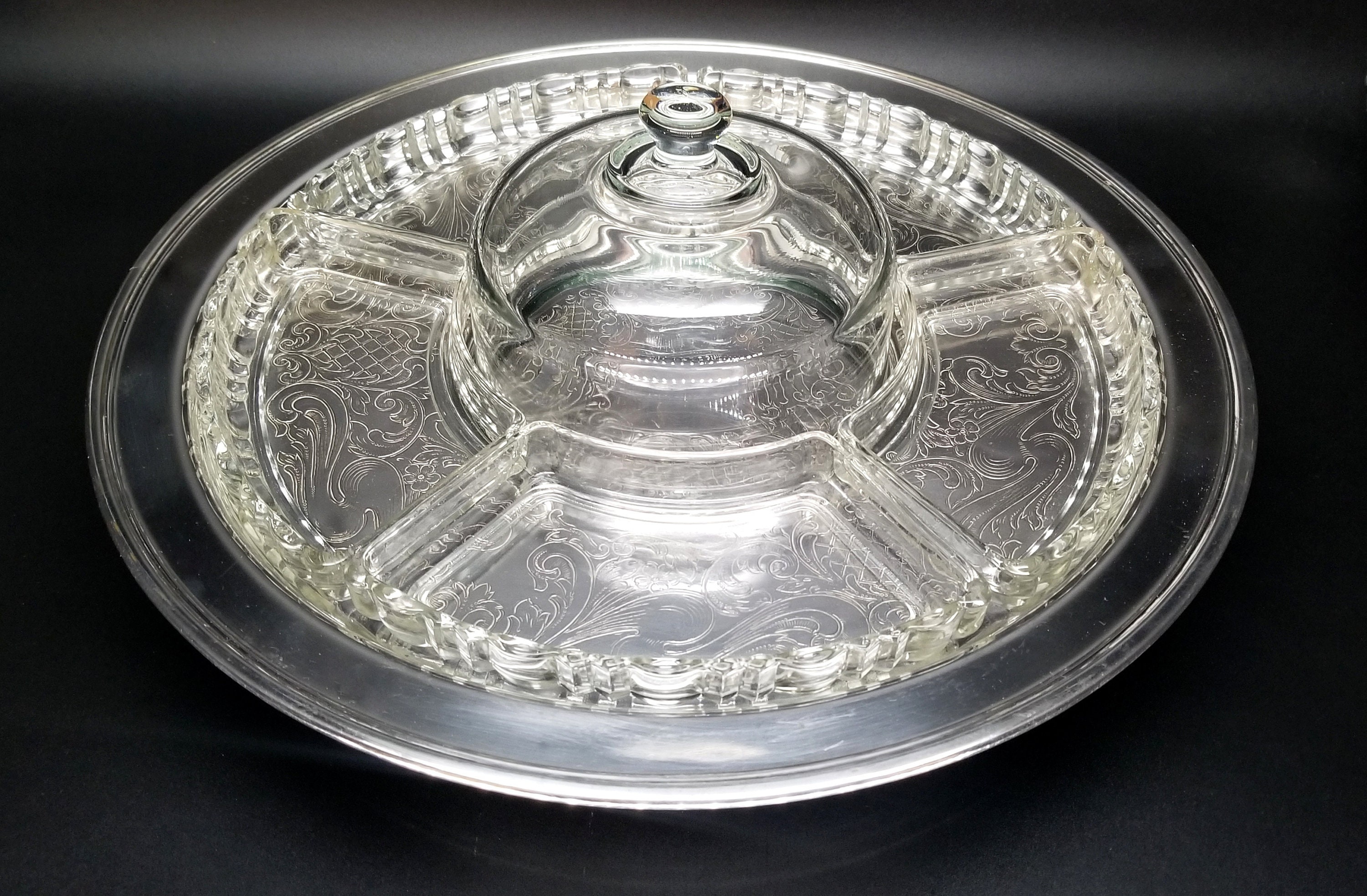 Mid Century Silver Plated Lazy Susan With Glass Inserts and Domemcm ...