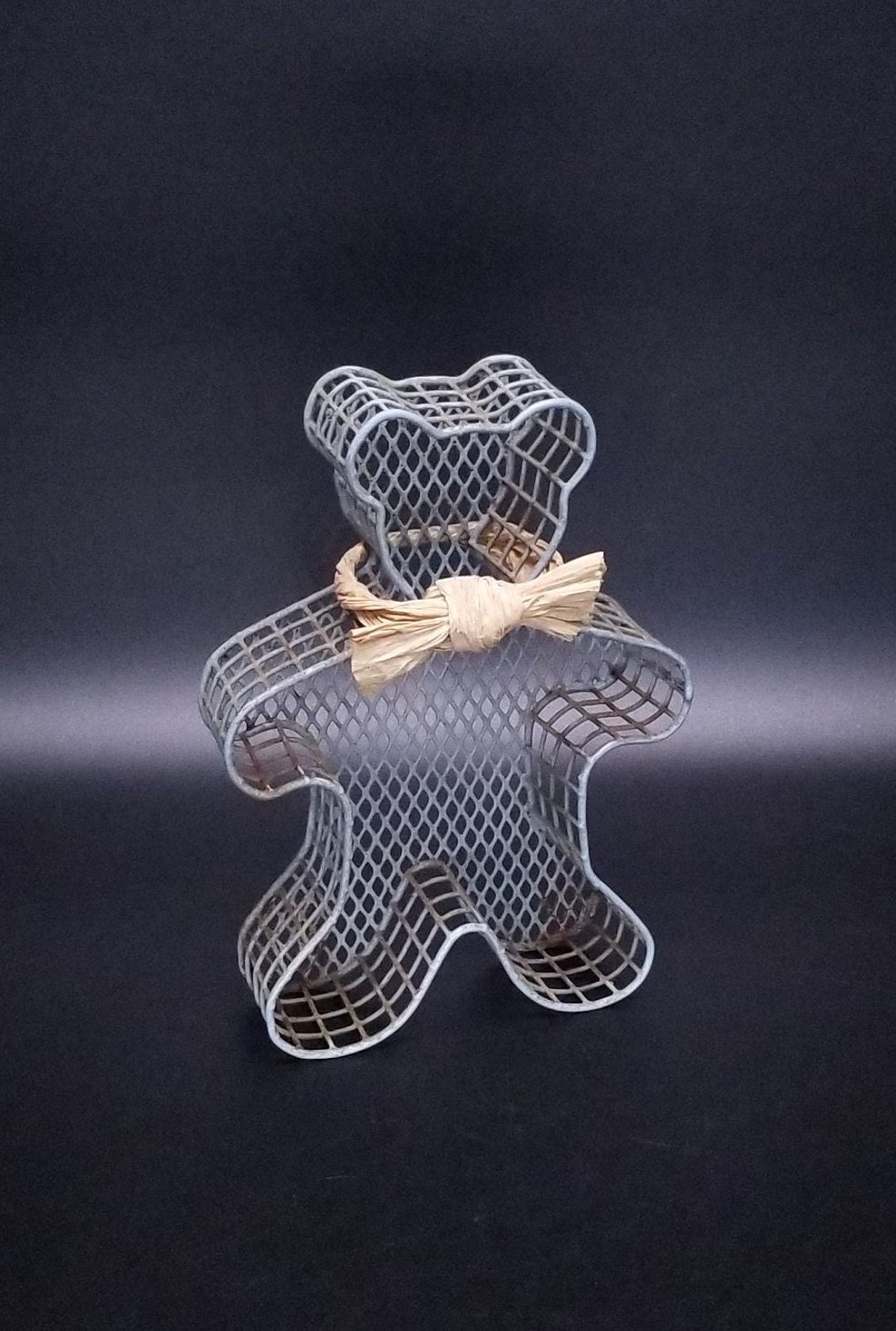 Blue Metal Mesh Teddy Bear Basket|catchall Dish|country Living|trinket ...
