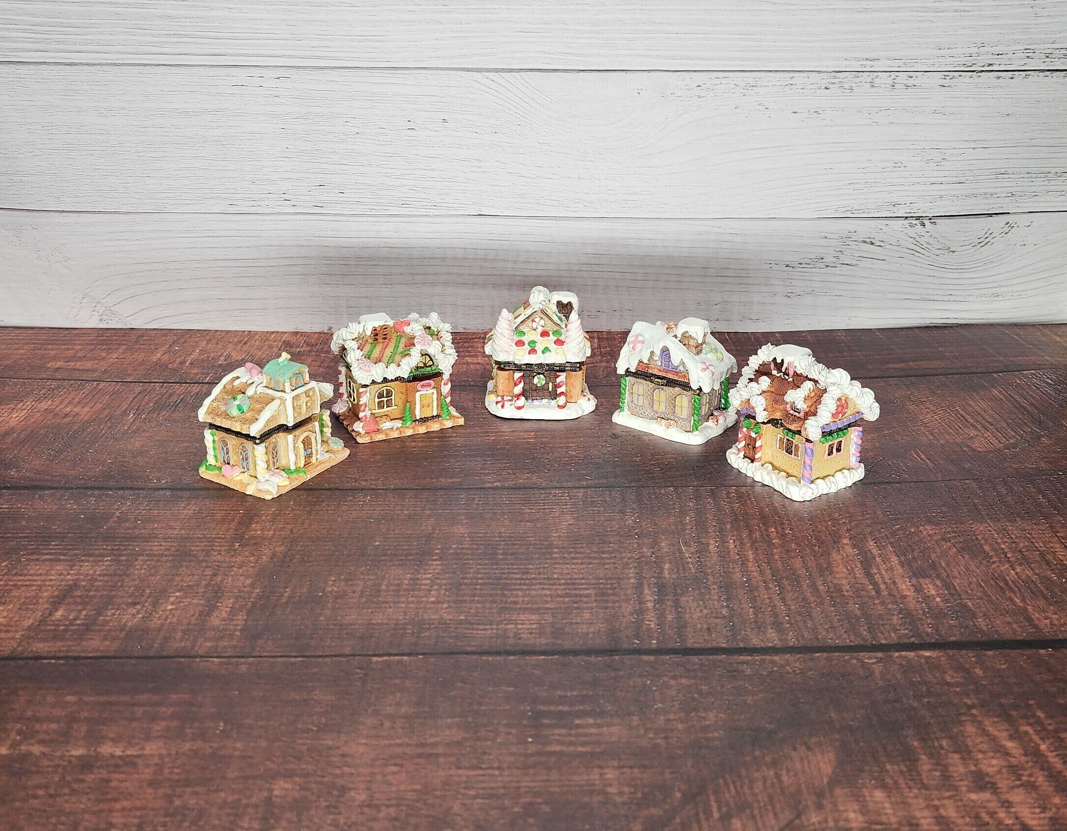 Set of 5 Gingerbread House Hinged Trinket Boxes|1990s Christmas Decor ...