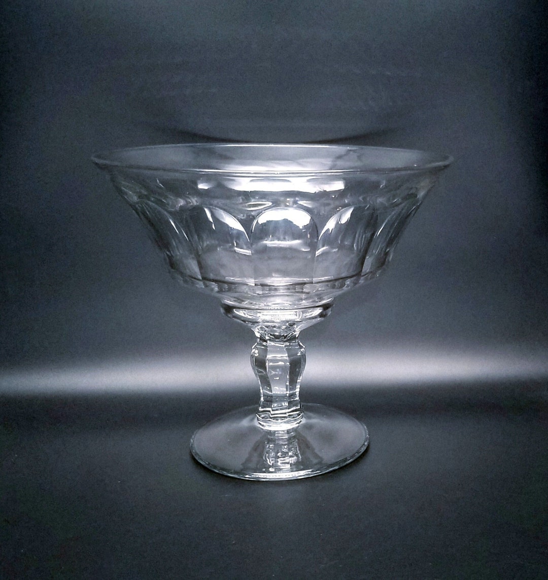Antique Large Clear Glass Punch Bowl With Separate Pedestal Base ...