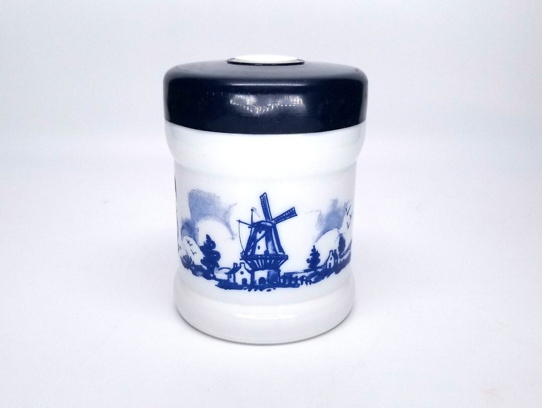 Opaline Blue & White Delft Style Glass Humidor/canister|lakehouse Decor ...
