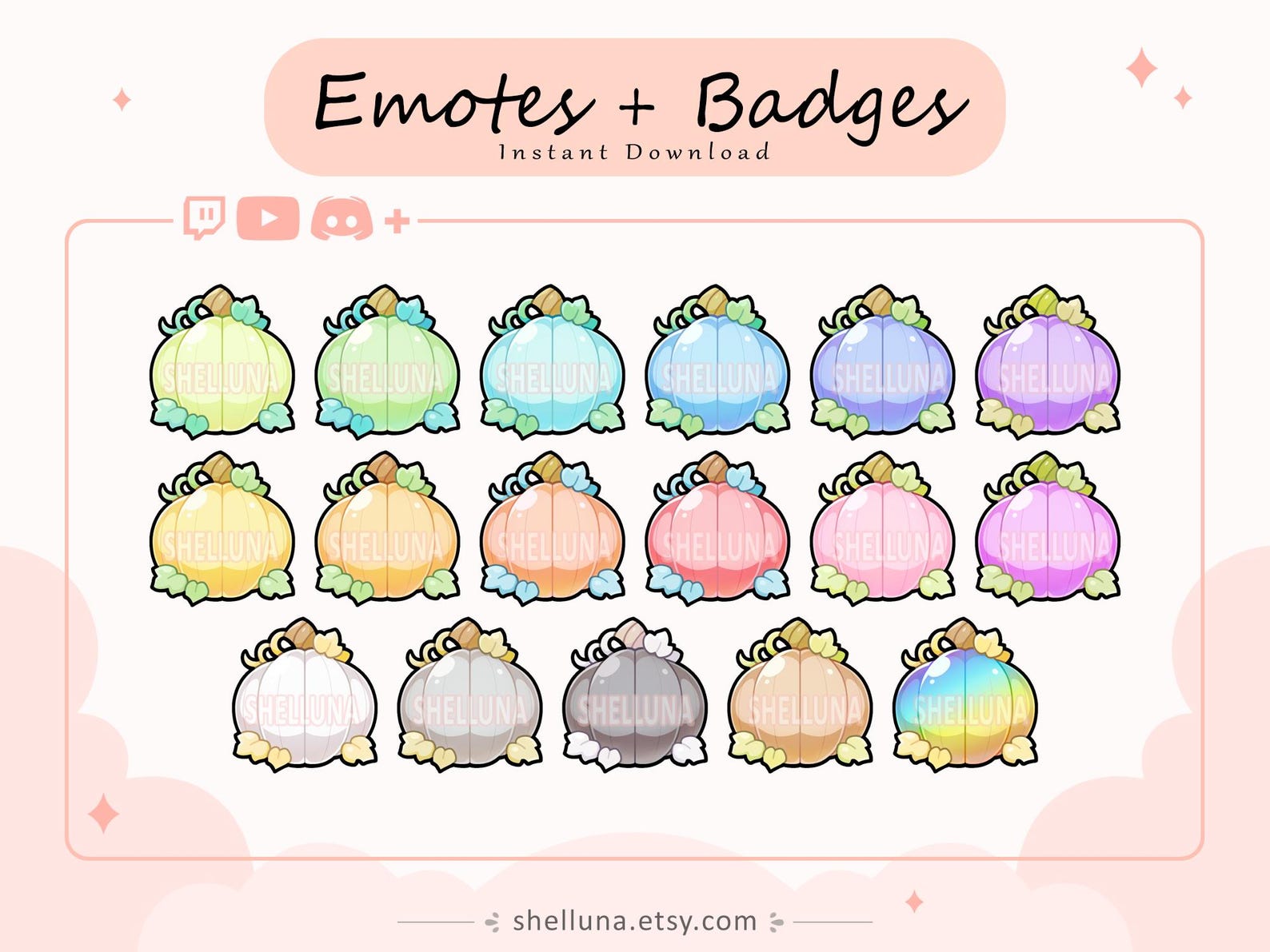 Pumpkin Emotes and Badges (pastel) | Fall Emotes | Twitch Emotes ...