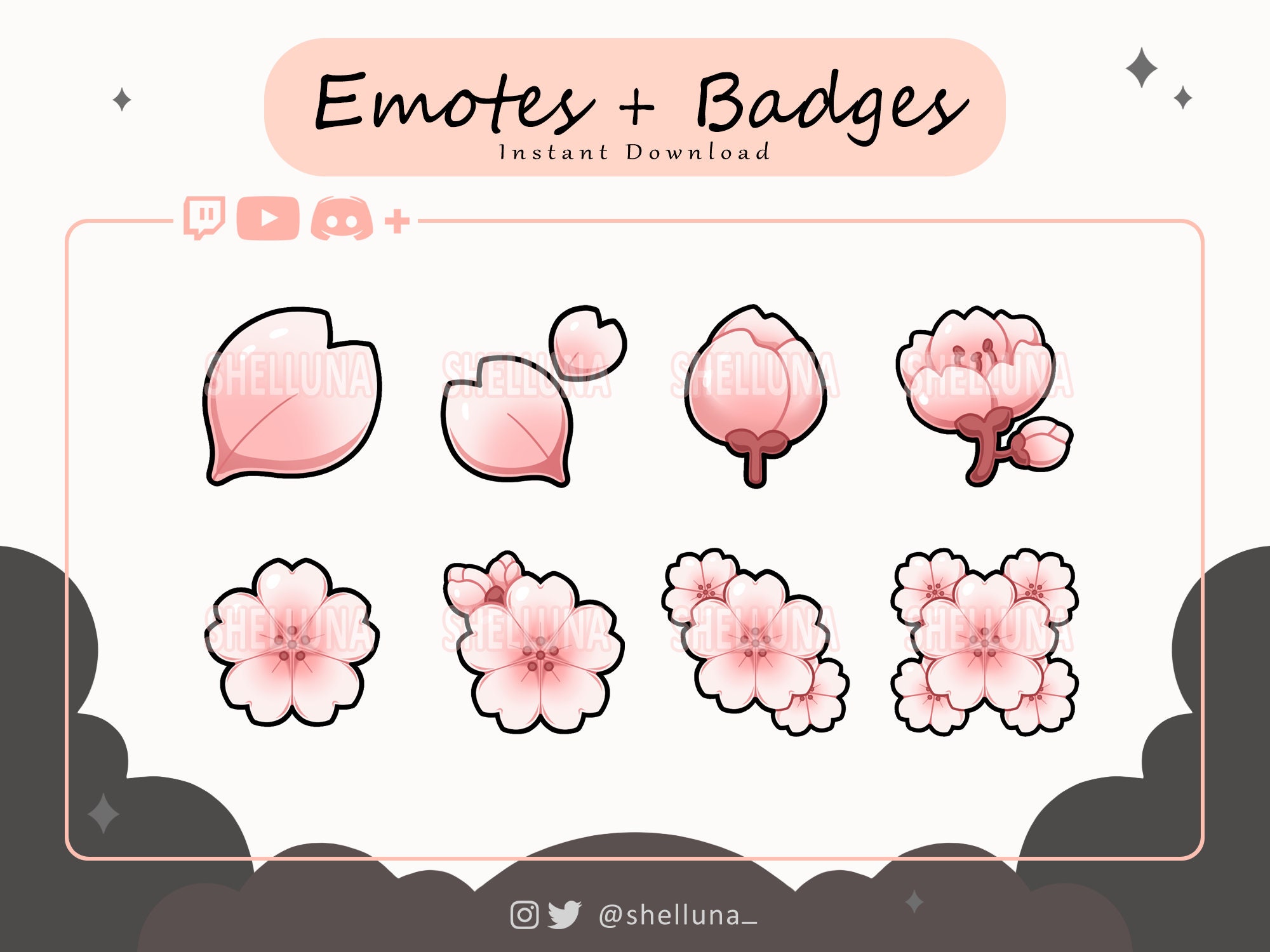 Sakura (pink) Emotes and Badges | Twitch Emotes | Twitch Badges ...