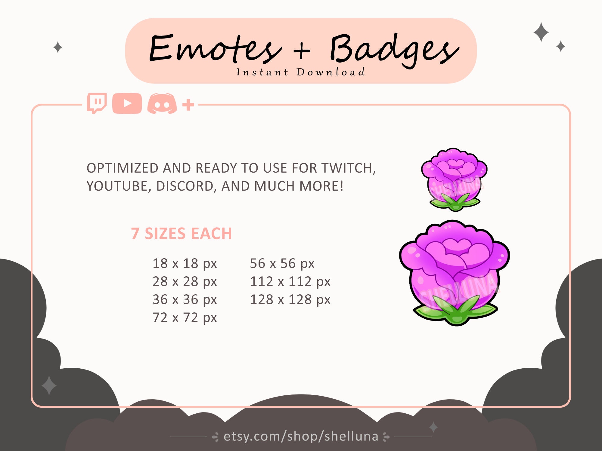 Flower Emotes and Badges (violet) | Twitch Emotes | Twitch Sub Badges ...