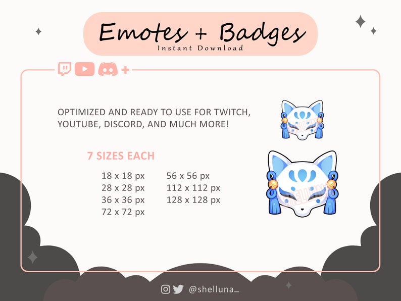Kitsune Mask (white/blue) Emotes and Badges | Fox Mask Twitch Emotes ...