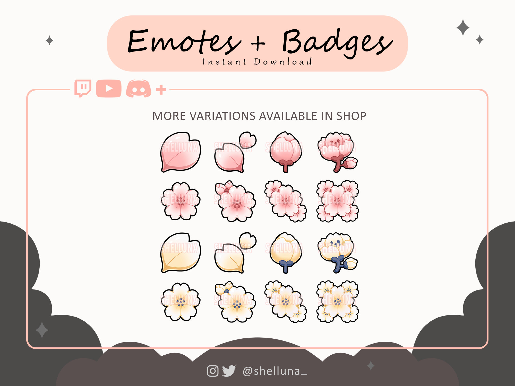 Sakura (pink) Emotes and Badges | Twitch Emotes | Twitch Badges ...