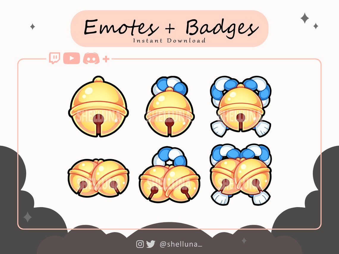 Kitsune Bells (gold/blue) Emotes and Badges | Twitch Emotes | Twitch ...