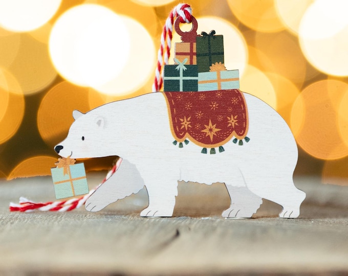 Polar Bear With Presents Christmas Decoration - Xmas Bauble - Handmade ...