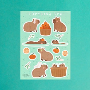 Capybara Spa A5 Sticker Sheet Cute Capybaras Card Gift Vinyl Decal ...