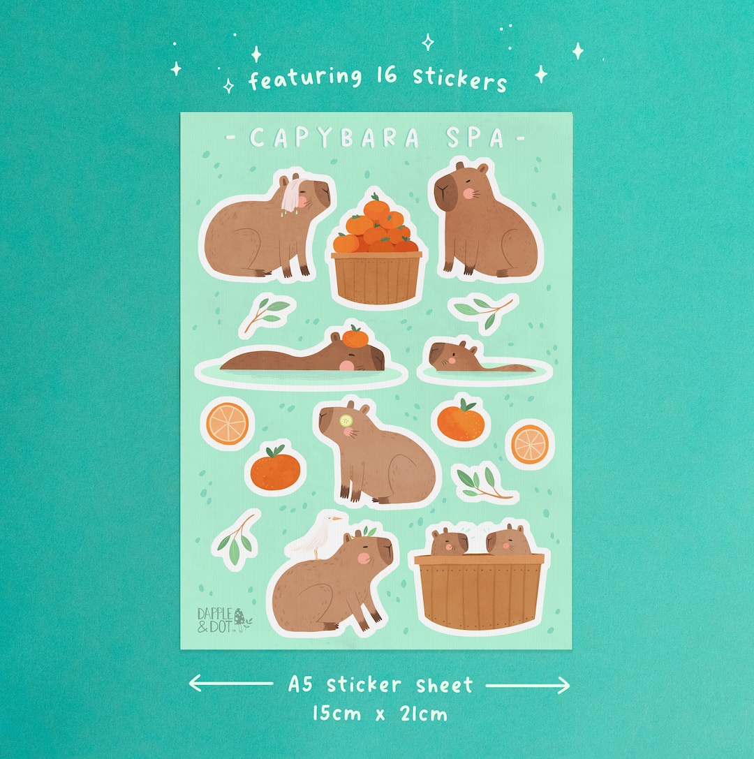 Capybara Spa A5 Sticker Sheet Cute Capybaras Card Gift Vinyl Decal ...
