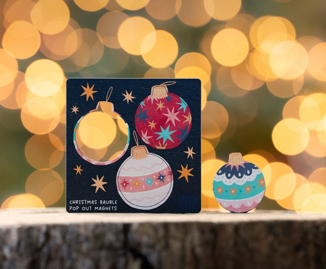Christmas Baubles Magnet Set - Pop Out Wooden Wood Magnets Cute Home ...
