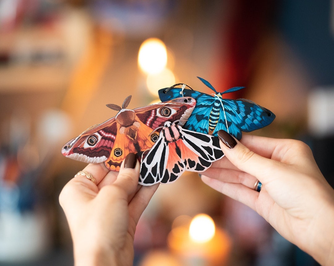 Hanging Moth Wooden Decorations - Printed Moth Home Decor - Cottagecore ...