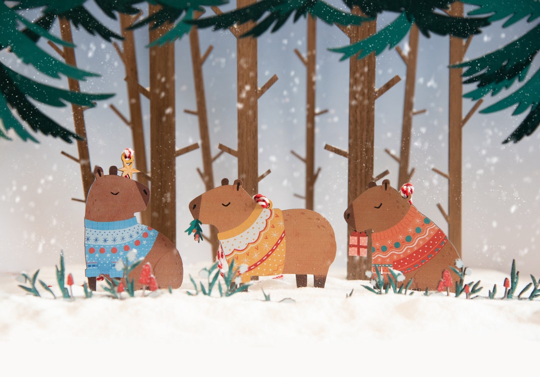 Christmas Capybara Wooden Decorations - Xmas Bauble Set - Handmade Cute ...