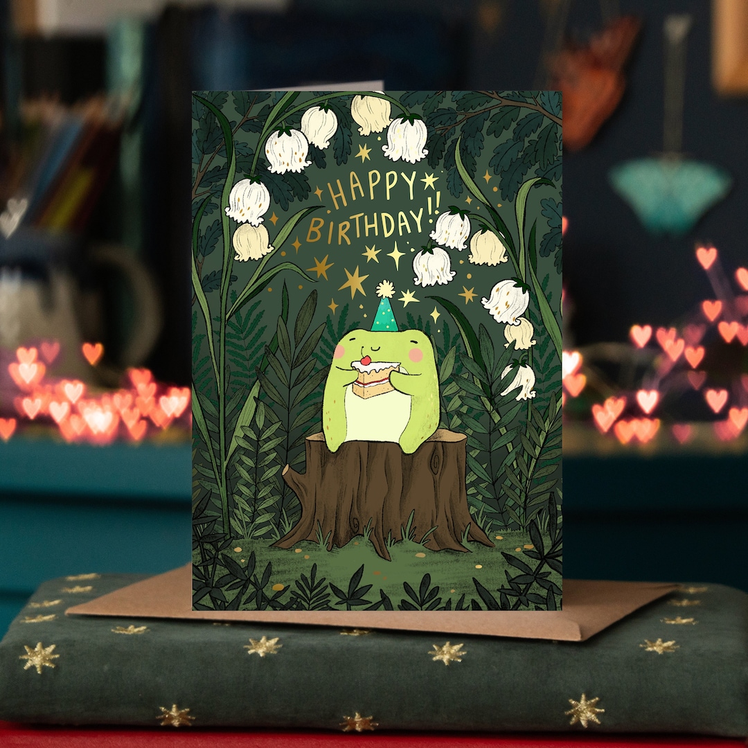 Happy Birthday Frog Card Happy Frogs Cards Animals Cute Cottagecore ...