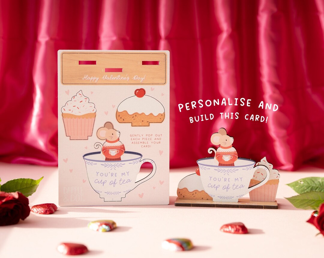 You're My Cup of Tea Valentine's Day Card Wooden Mouse Cards Tea Lover ...