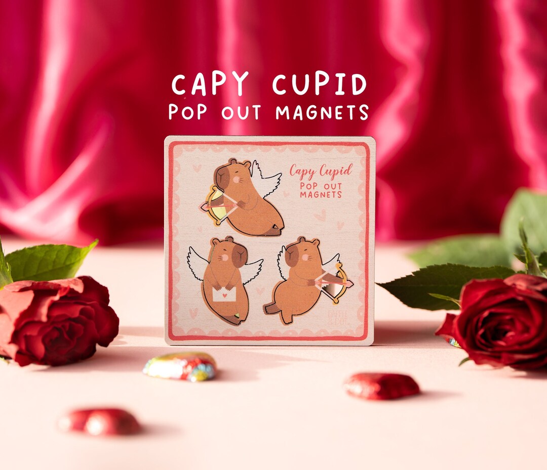 Capybara Cupid Valentine's Magnets Pop Out Cute Wooden Fridge Magnet ...
