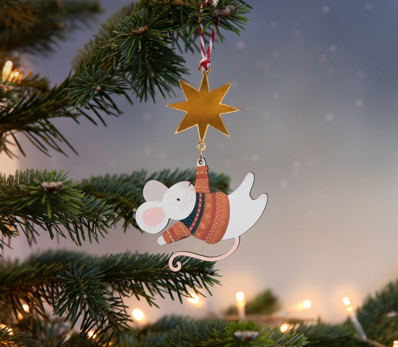 Christmas Mouse & Star Wooden Decorations Xmas Bauble Set - Etsy