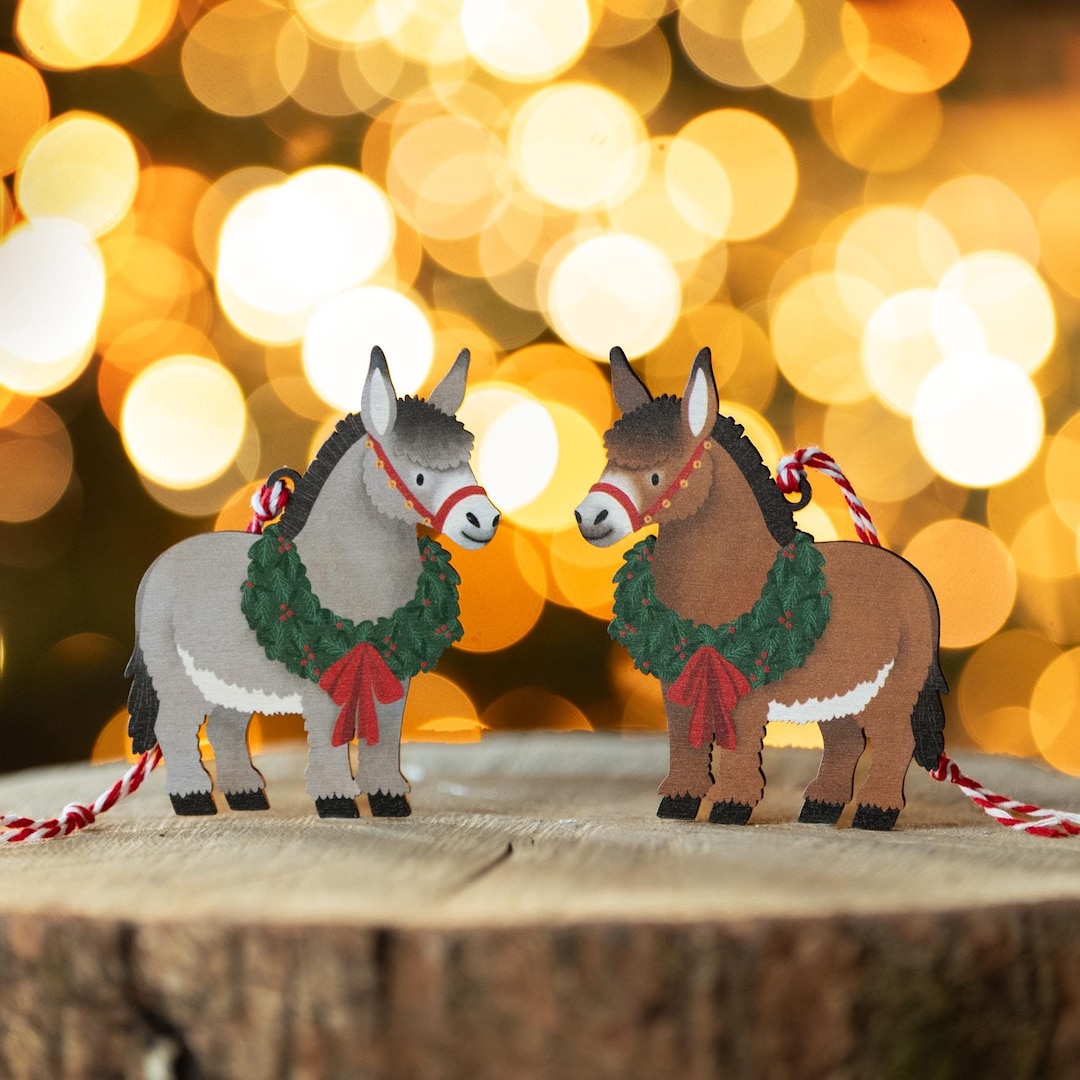 Grey or Brown Donkey Christmas Decorations - Xmas Bauble - Handmade ...