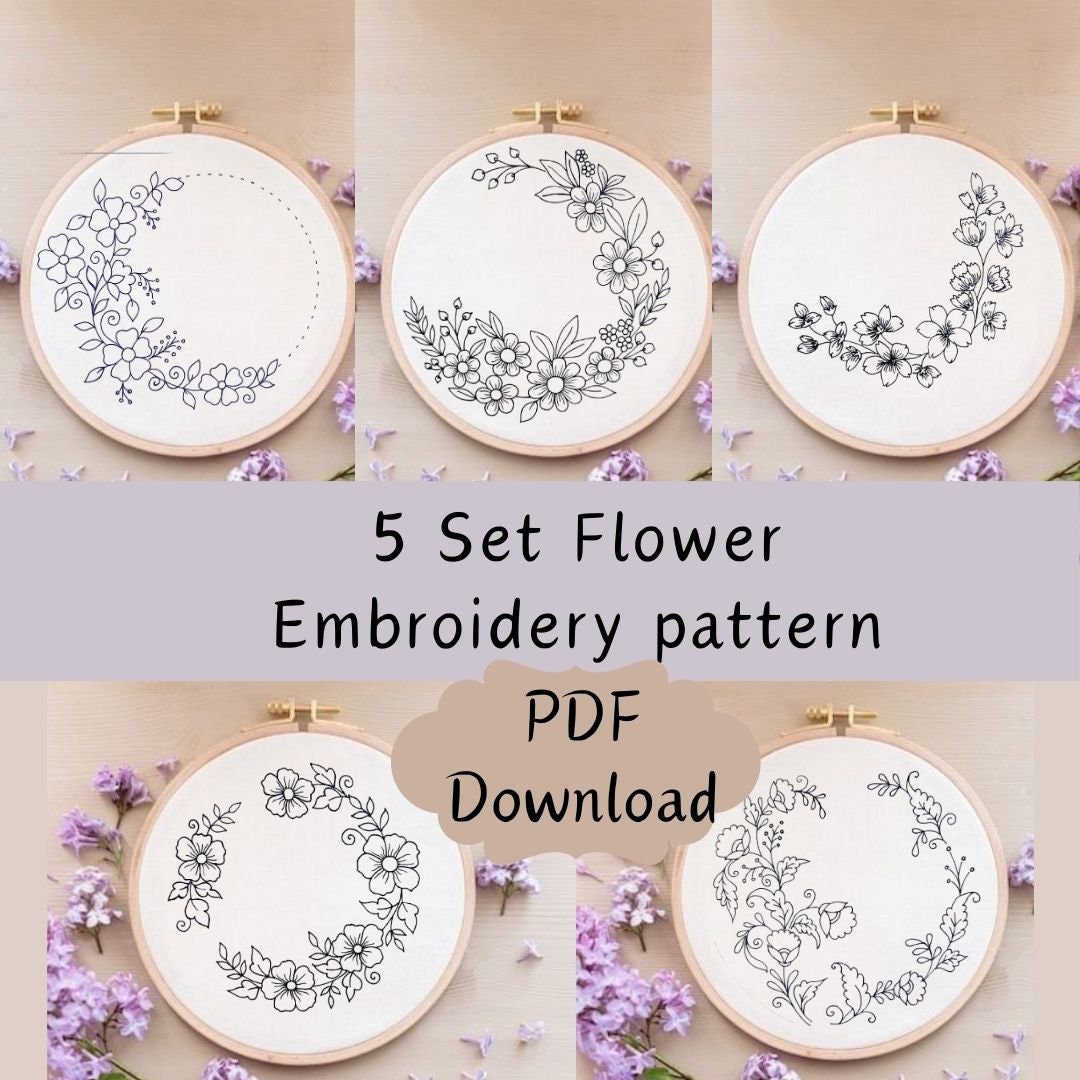 This is 5 Set Floral Pdf Embroidery Design,bundle,hand Embroidery ...
