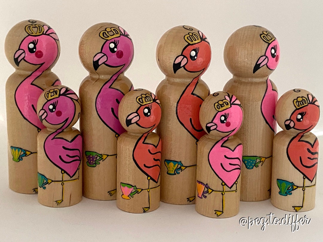 Flamingo Tea Party Peg Doll, Ready to Ship, Handmade Wooden Toys - Etsy