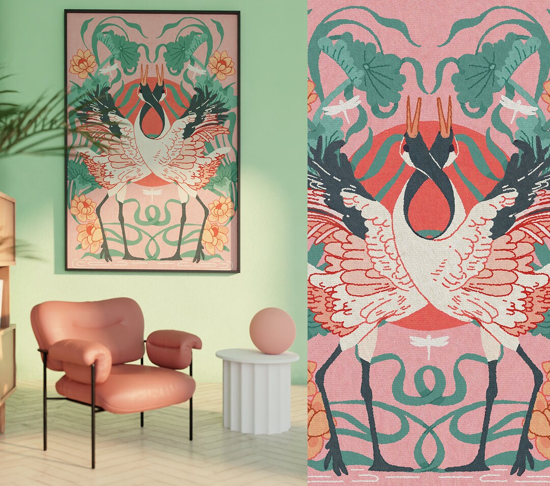 DIGITAL PRINTABLE Dancing Cranes | Two Crane Bird Poster, Home Decor - Etsy