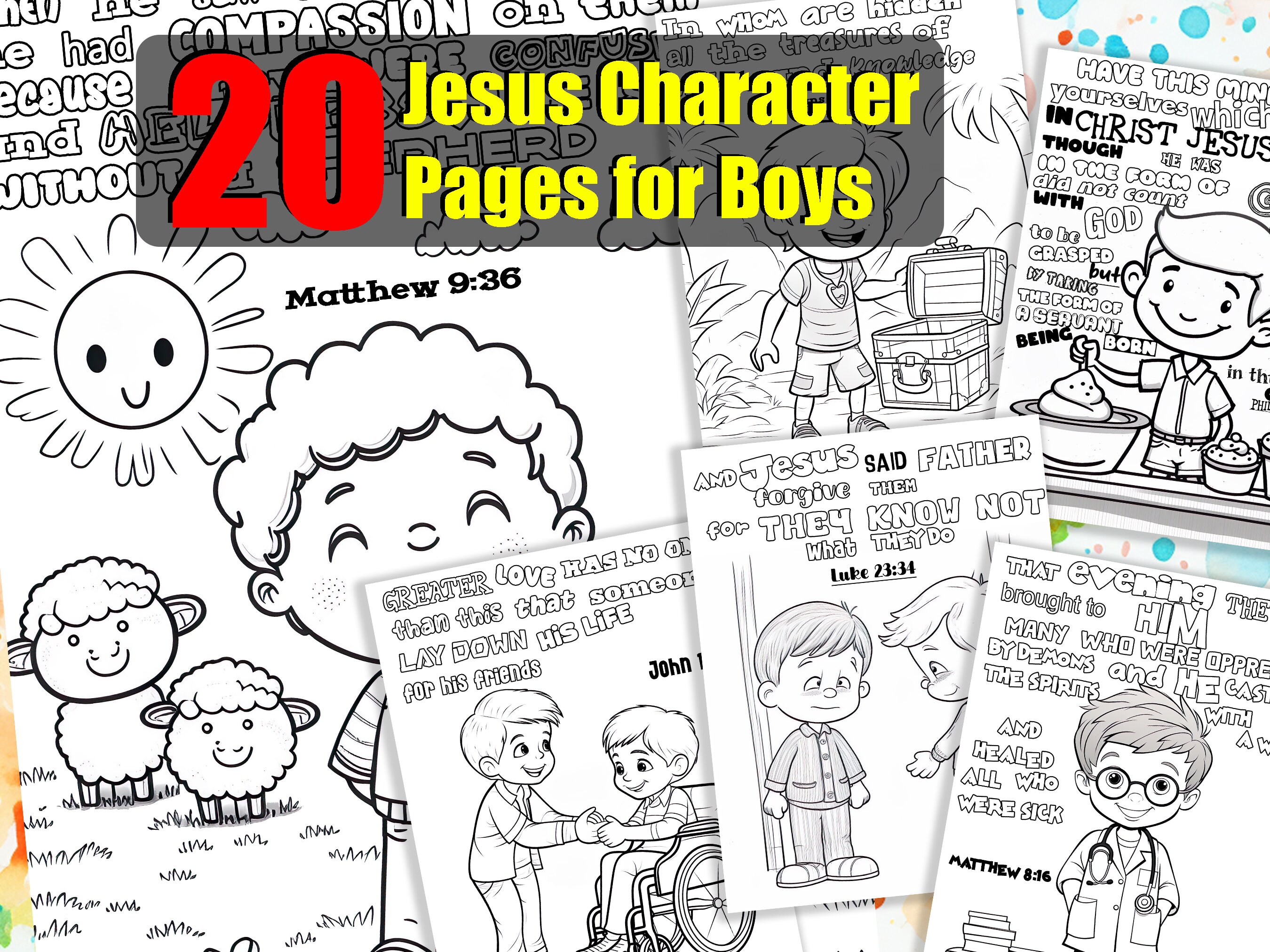 Jesus Character Bible Coloring Pages for Boys - 20 Bible Verse ...
