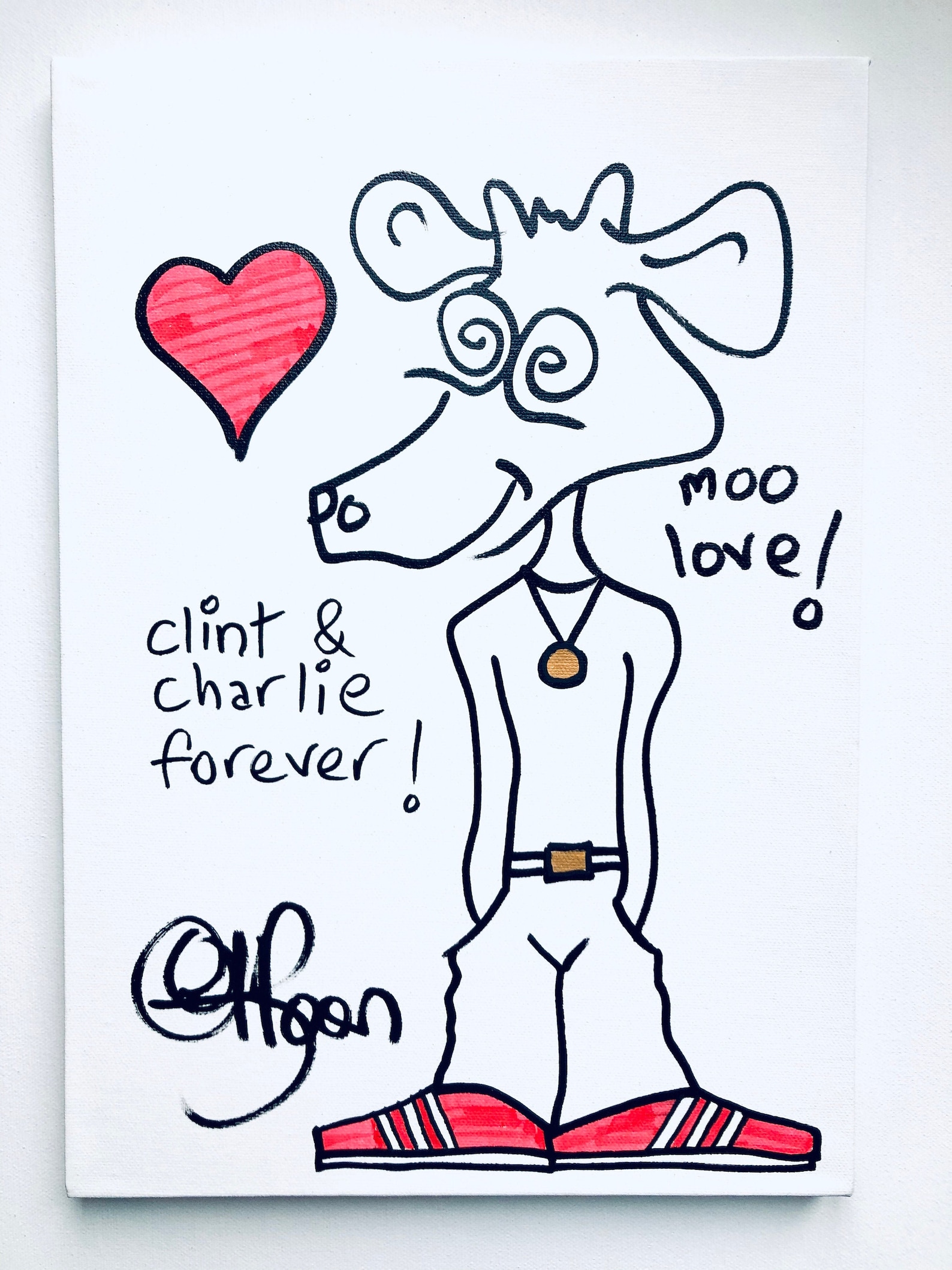 MOO LOVE! COW. Hand Made by Clint Boon. Cow Art on Canvas. Personalised ...