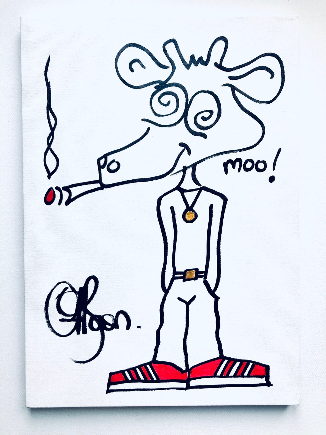 SMOKING COW! Hand Made by Clint Boon. Cow Art on Canvas. Each Piece ...