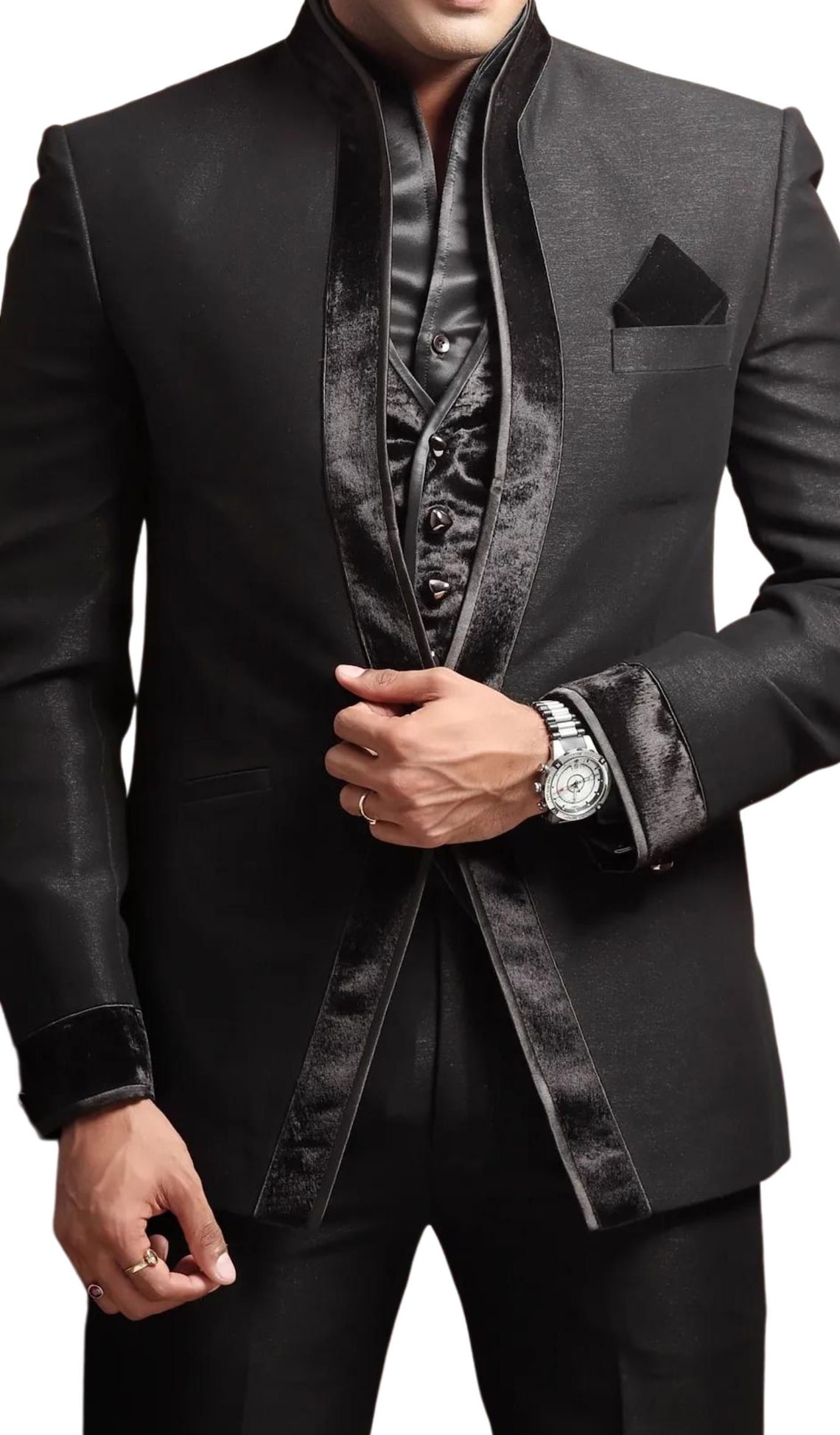 Men High Neck Modern Look Slim Fit Suits, Wedding and Formal Events ...