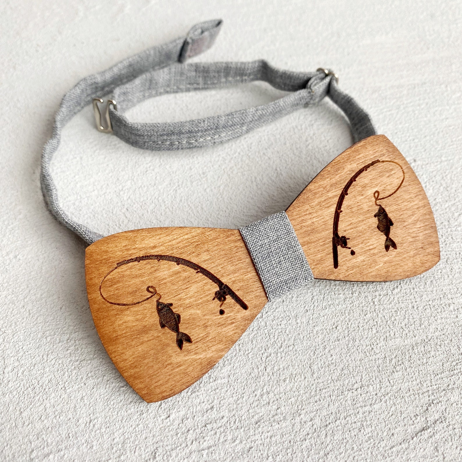 Fish bow tie and grey suspenders Fishing gifts for men | Etsy