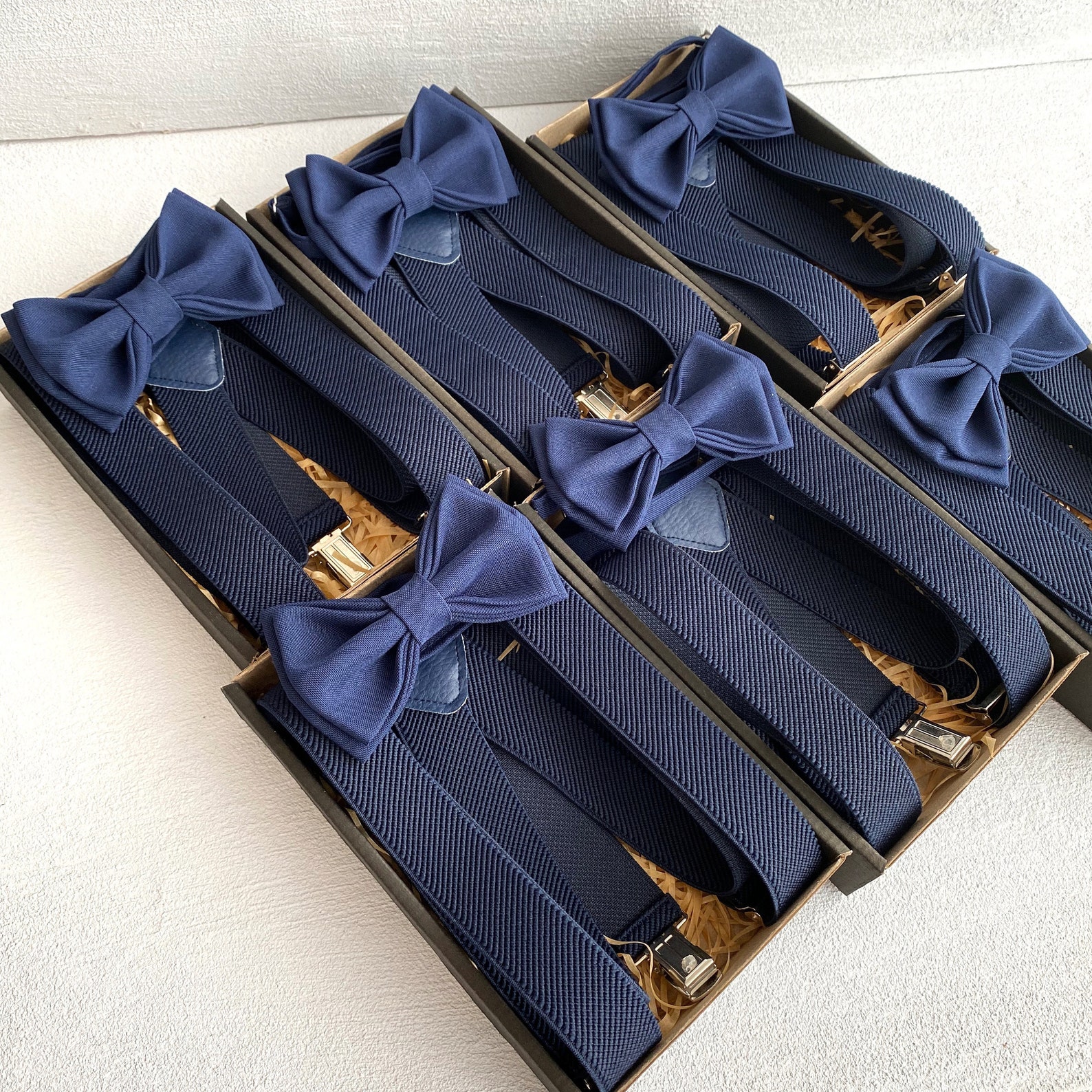 Navy Blue Suspenders for Men Groomsmen Suspenders and Bowtie - Etsy