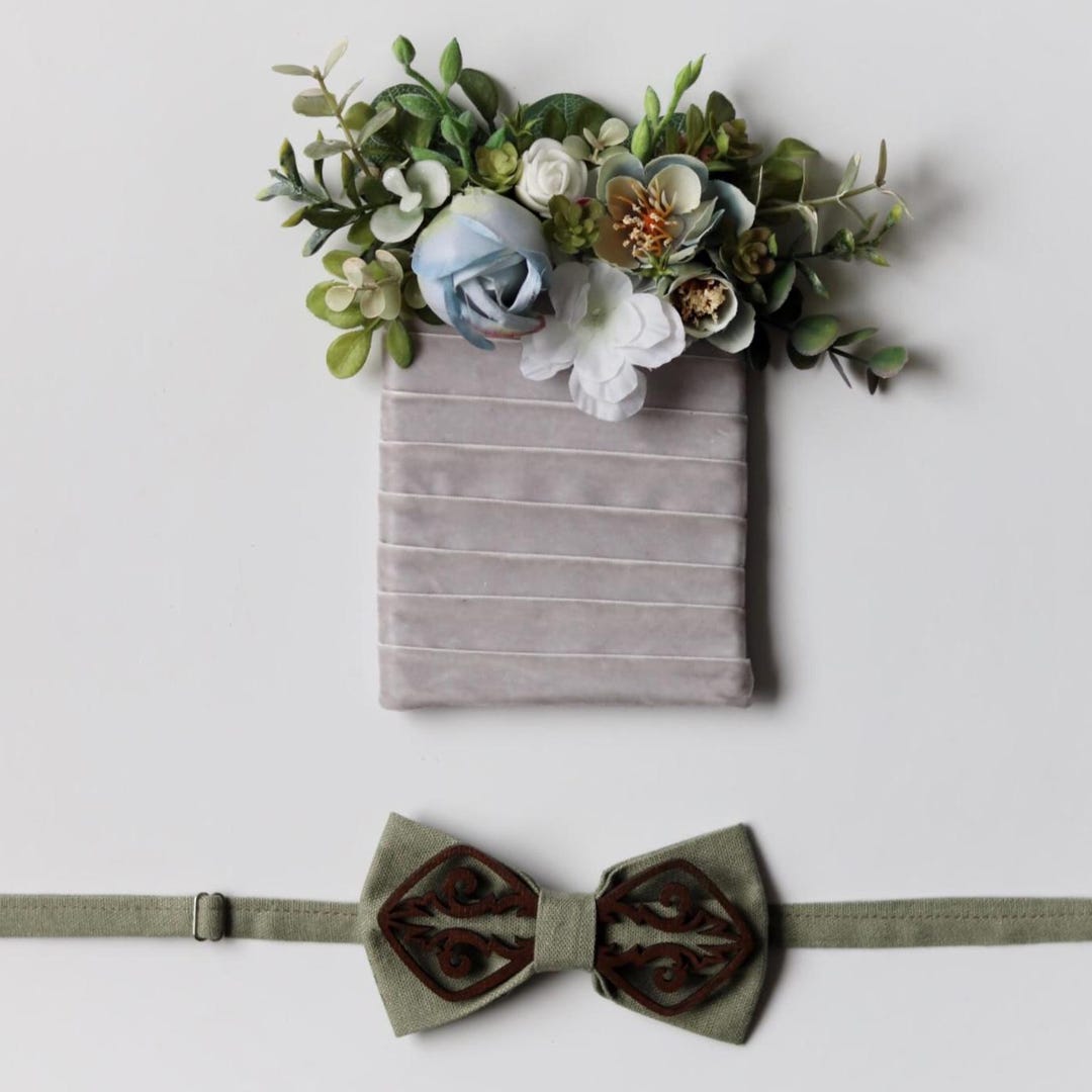 Dusty Blue Pocket Boutonniere & Wooden Bow Tie: Dusty Blue Wedding ...