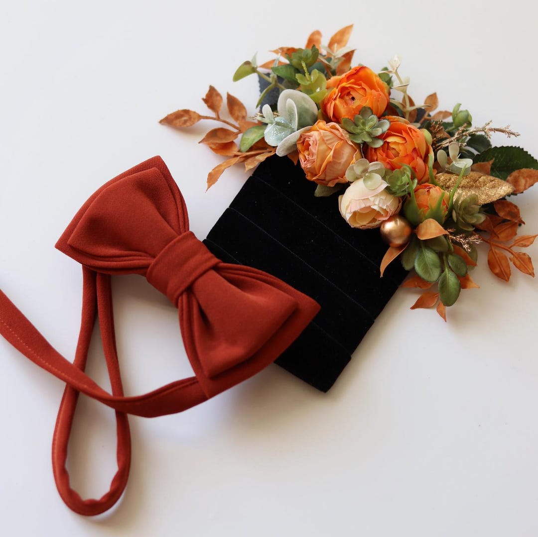 Terracotta Pocket Boutonniere & Bow Tie: Groomsmen Proposal Gifts ...