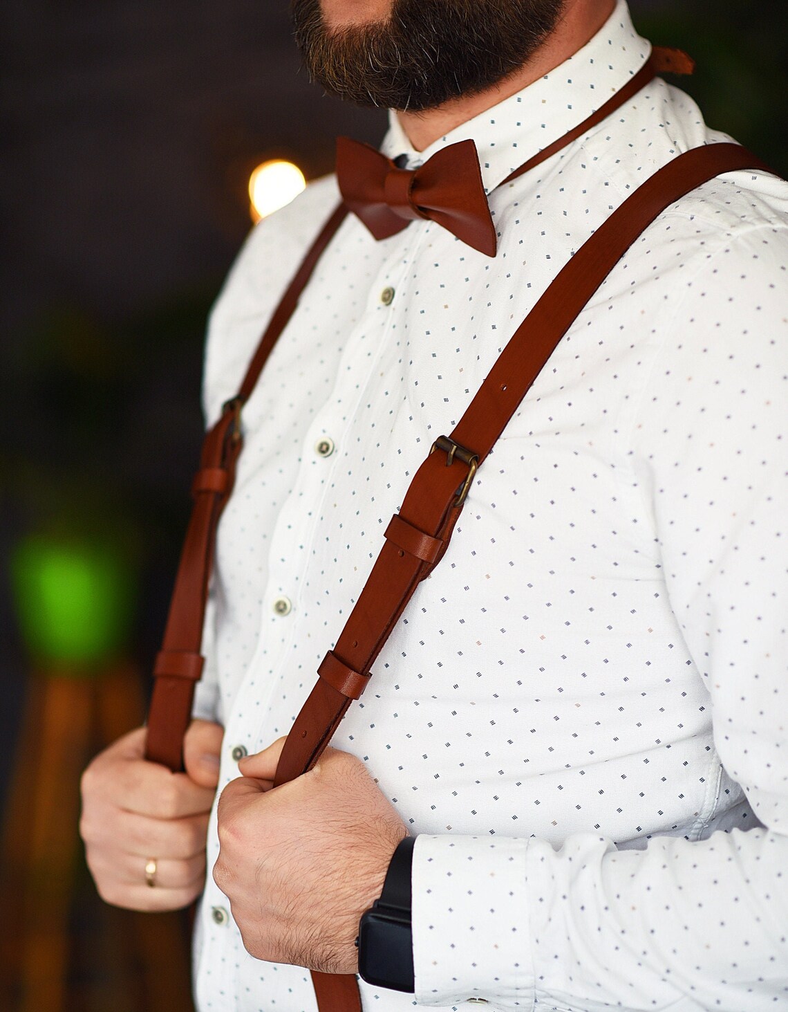 Set Leather Bow Tie And Leather Suspenders Men Groomsmen Etsy