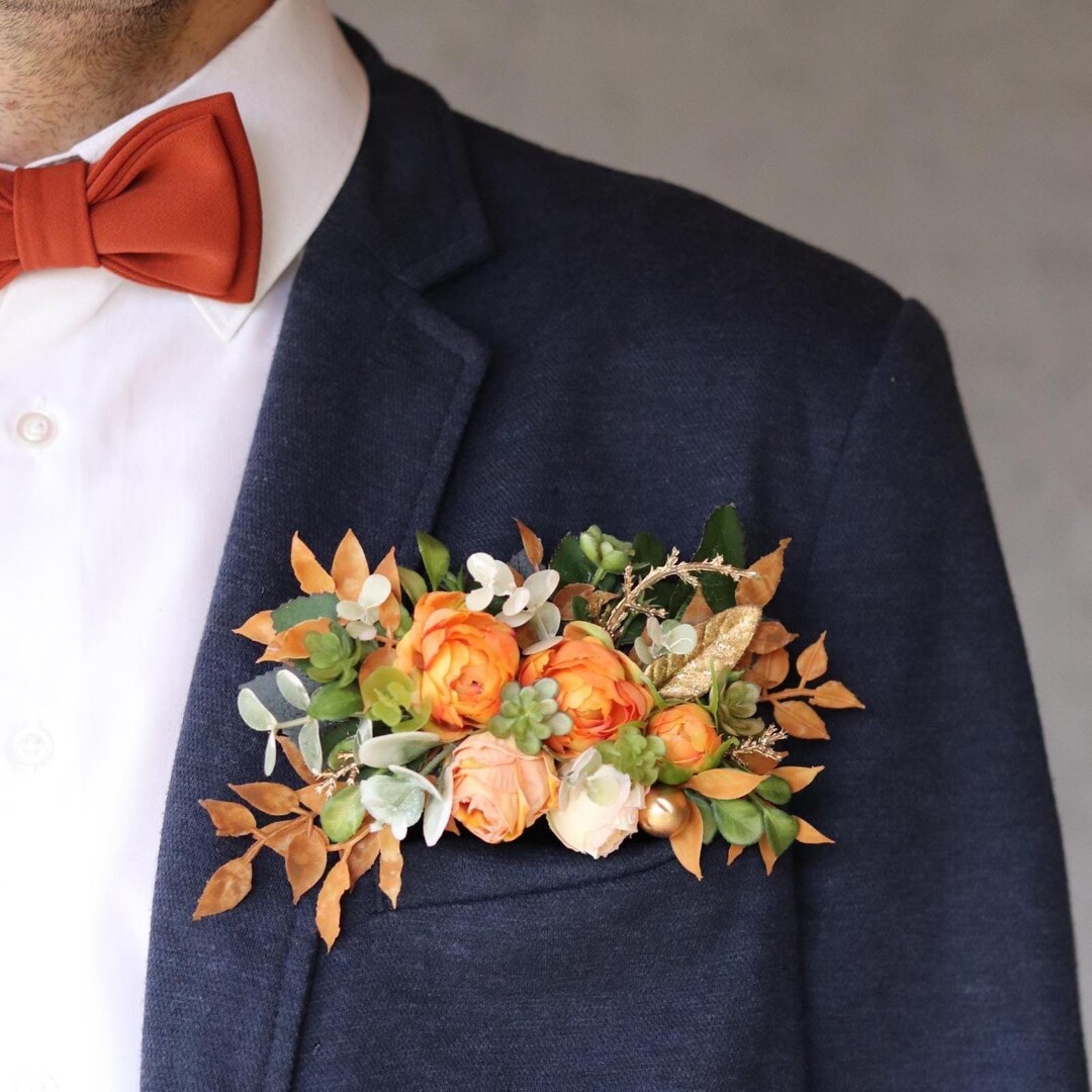 Terracotta Bow Tie Pocket Boutonniere Groomsmen Proposal Gifts Rustic ...