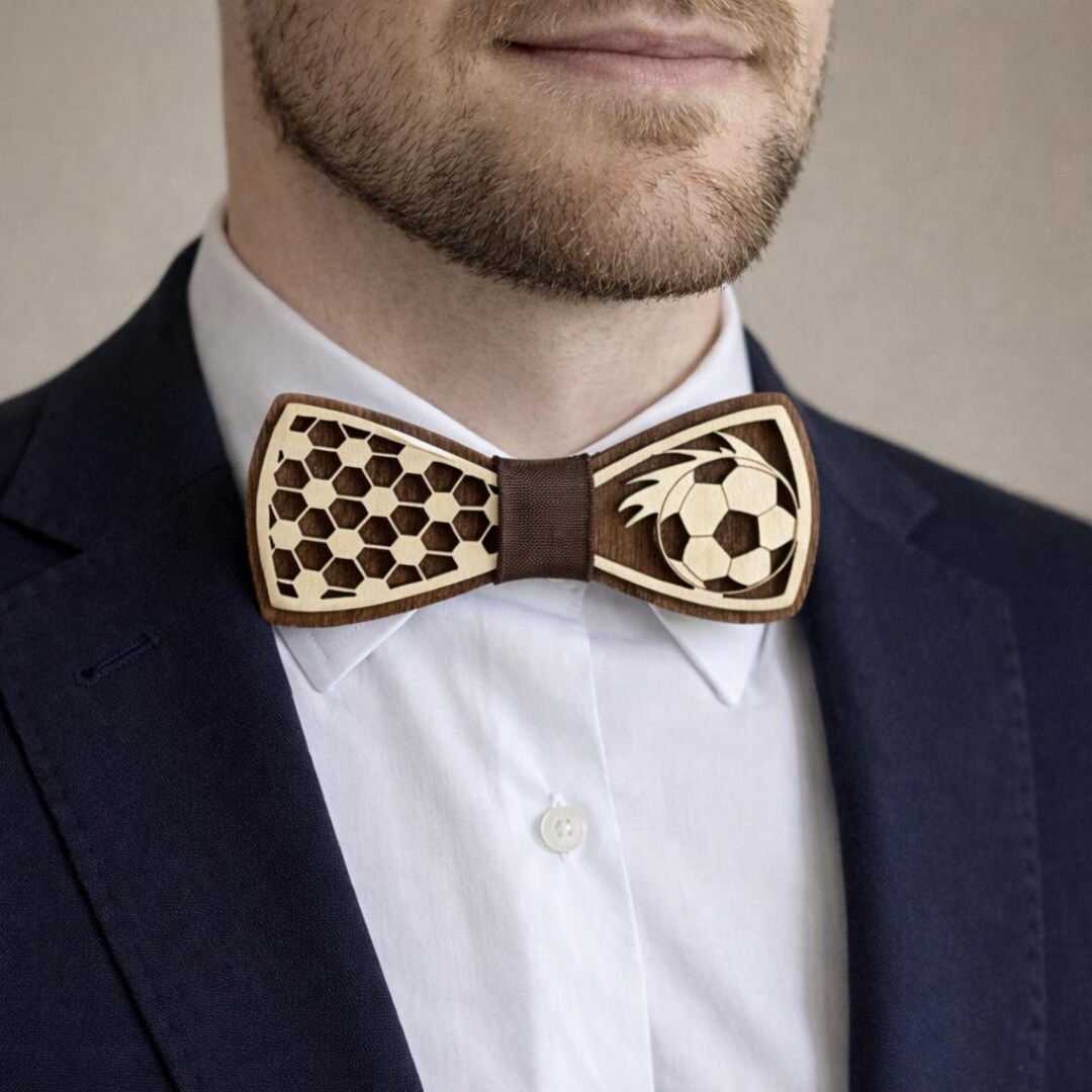Football Wooden Bow Tie Set for Dad and Son, Matching Set, Soccer Coach ...